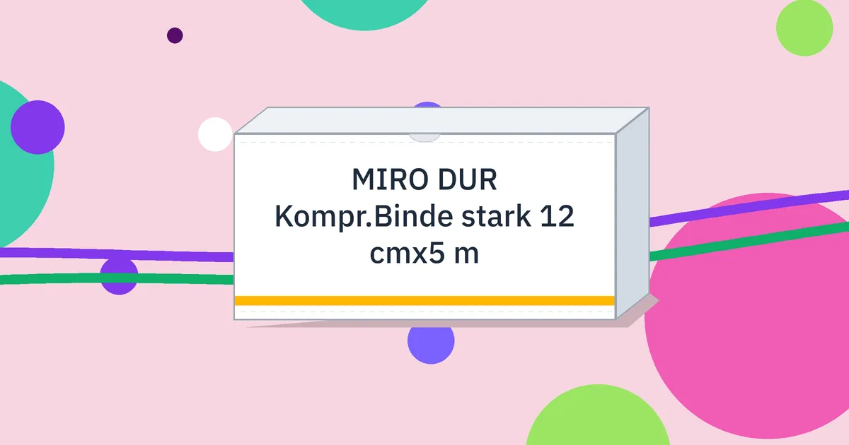 Symbolbild: Packung mit der Aufschrift MIRO DUR Kompr.Binde stark 12 cmx5 m (PZN 06854335) – Verfügbarkeit und Bezug in Apotheken in Frankfurt am Main