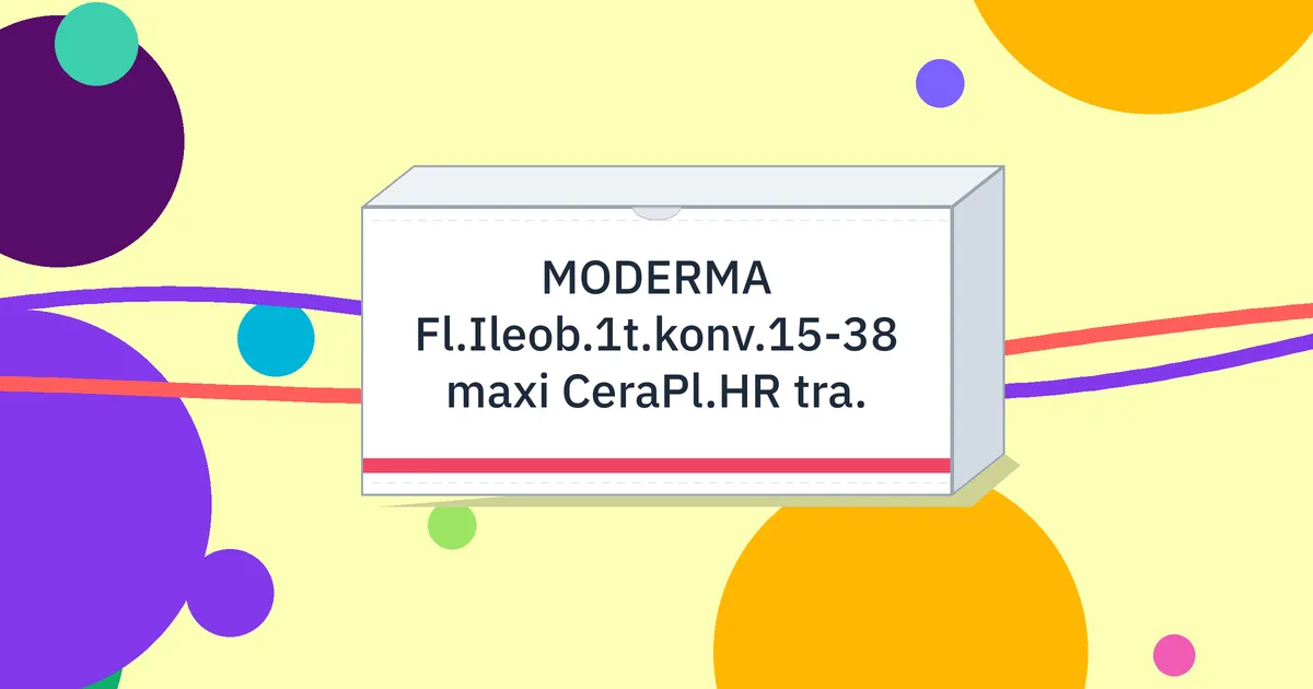 Symbolbild: Packung mit der Aufschrift MODERMA Fl.Ileob.1t.konv.15-38 maxi CeraPl.HR tra. (PZN 12417283) – Verfügbarkeit und Bezug in Apotheken in Frankfurt am Main