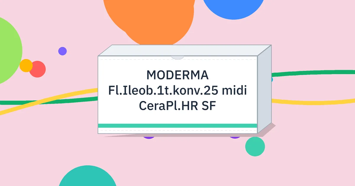 Symbolbild: Packung mit der Aufschrift MODERMA Fl.Ileob.1t.konv.25 midi CeraPl.HR SF (PZN 12417188) – Verfügbarkeit und Bezug in Apotheken in Frankfurt am Main