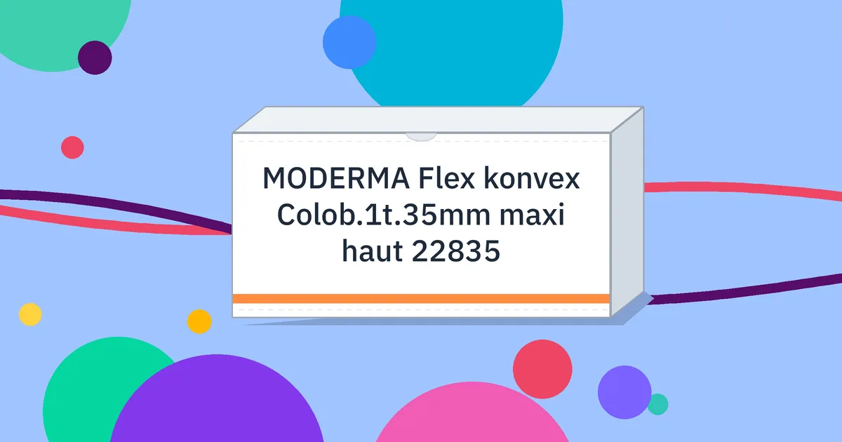 Symbolbild: Packung mit der Aufschrift MODERMA Flex konvex Colob.1t.35mm maxi haut 22835 (PZN 04194745) – Verfügbarkeit und Bezug in Apotheken in Frankfurt am Main
