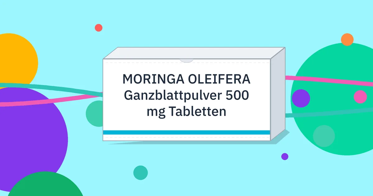 Symbolbild: Packung mit der Aufschrift MORINGA OLEIFERA Ganzblattpulver 500 mg Tabletten (PZN 10009367) – Verfügbarkeit und Bezug in Apotheken in Frankfurt am Main