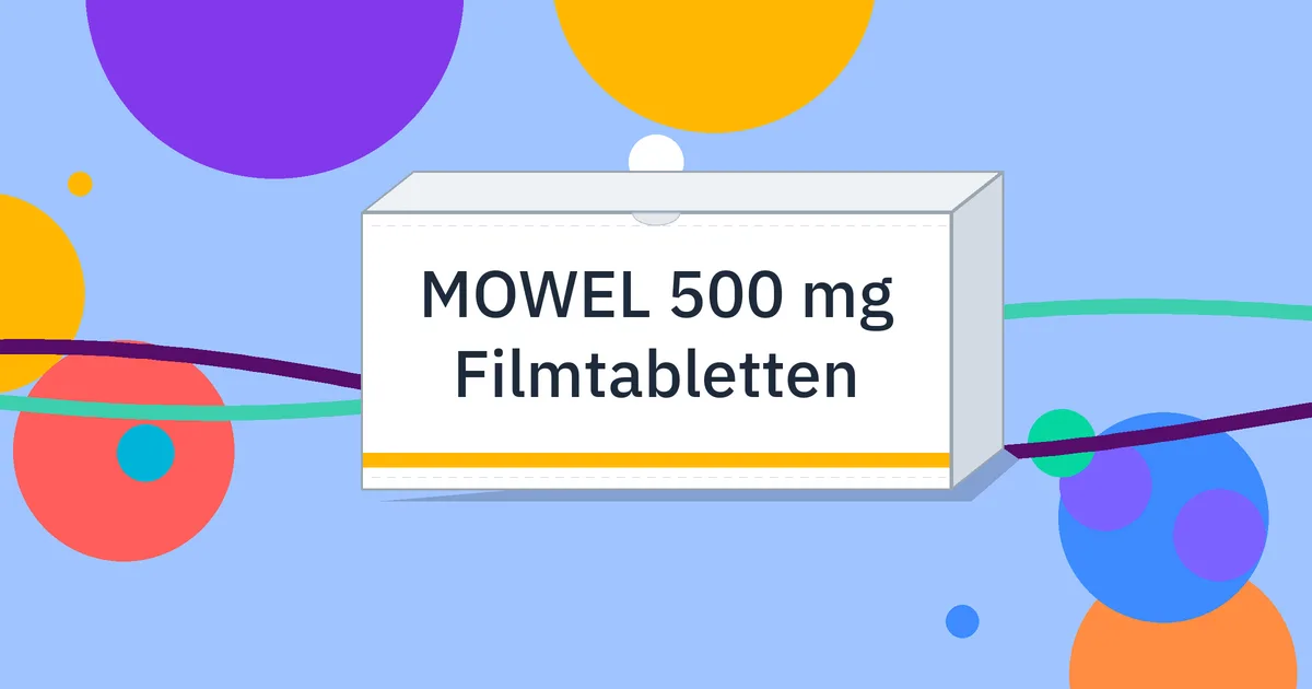 Symbolbild: Packung mit der Aufschrift MOWEL 500 mg Filmtabletten (PZN 08755666) – Verfügbarkeit und Bezug in Apotheken in Frankfurt am Main