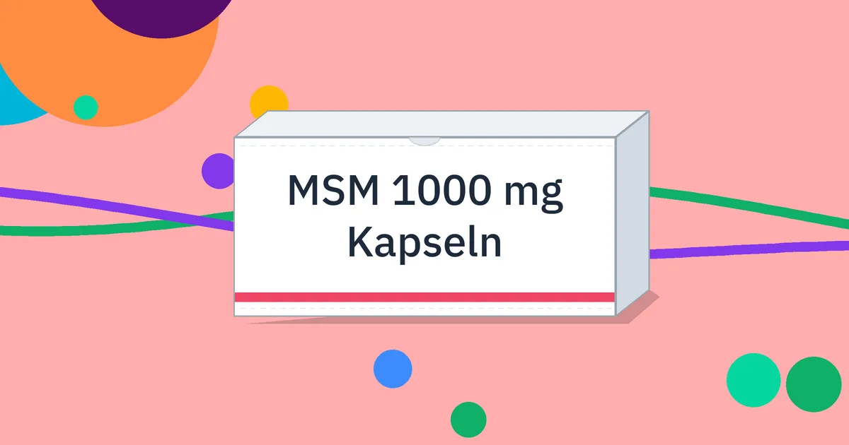 Symbolbild: Packung mit der Aufschrift MSM 1000 mg Kapseln (PZN 19740277) – Verfügbarkeit und Bezug in Apotheken in Frankfurt am Main
