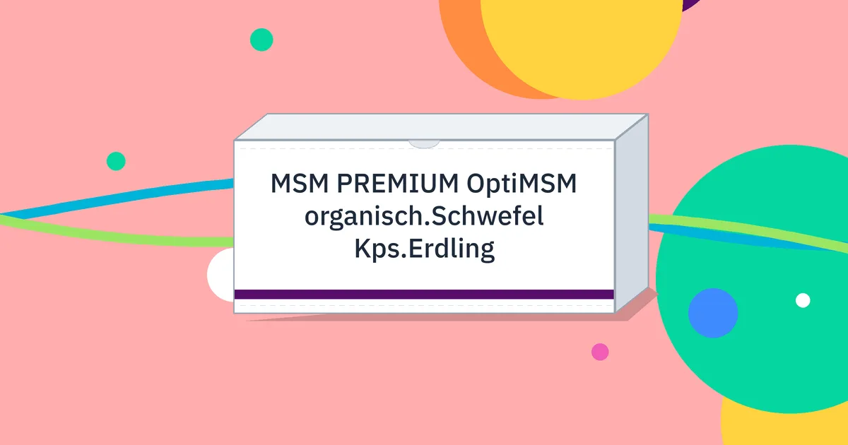 Symbolbild: Packung mit der Aufschrift MSM PREMIUM OptiMSM organisch.Schwefel Kps.Erdling (PZN 18000621) – Verfügbarkeit und Bezug in Apotheken in Frankfurt am Main