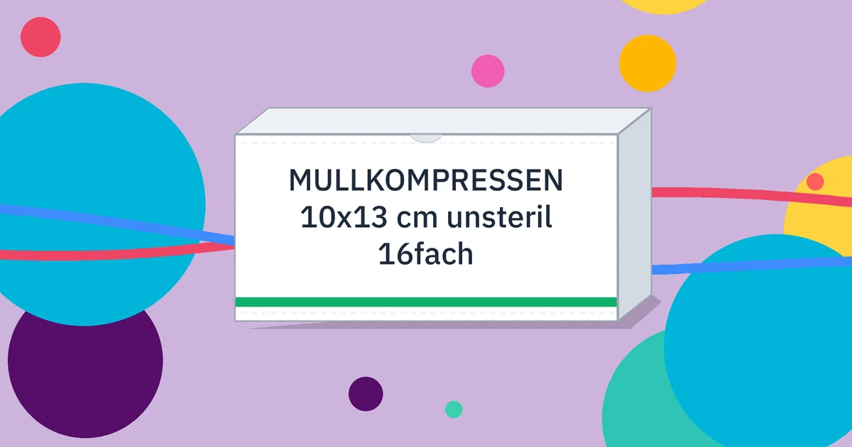 Symbolbild: Packung mit der Aufschrift MULLKOMPRESSEN 10x13 cm unsteril 16fach (PZN 04852823) – Verfügbarkeit und Bezug in Apotheken in Frankfurt am Main