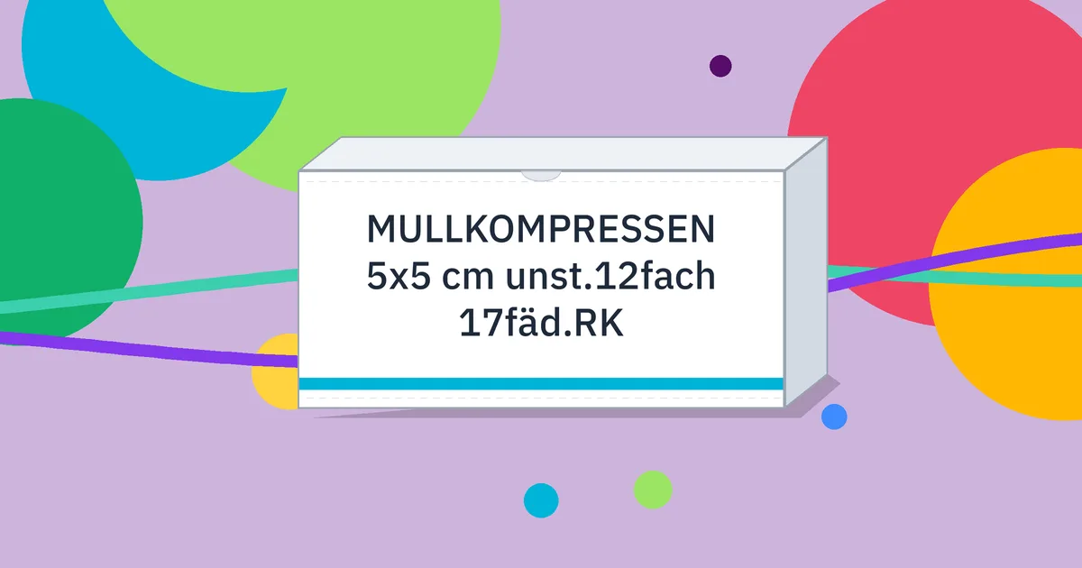 Symbolbild: Packung mit der Aufschrift MULLKOMPRESSEN 5x5 cm unst.12fach 17fäd.RK (PZN 06928648) – Verfügbarkeit und Bezug in Apotheken in Frankfurt am Main