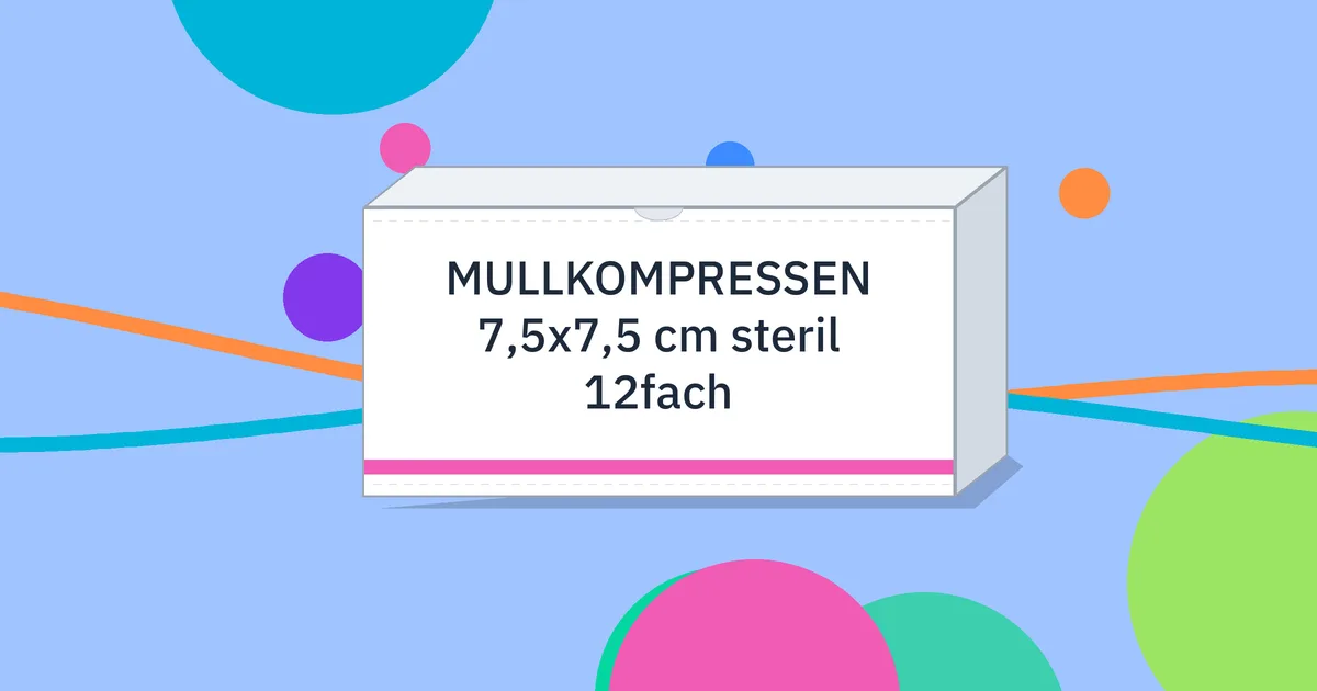 Symbolbild: Packung mit der Aufschrift MULLKOMPRESSEN 7,5x7,5 cm steril 12fach (PZN 12349044) – Verfügbarkeit und Bezug in Apotheken in Frankfurt am Main