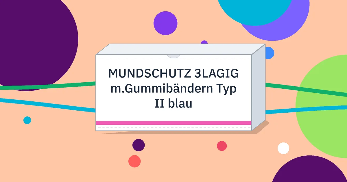 Symbolbild: Packung mit der Aufschrift MUNDSCHUTZ 3LAGIG m.Gummibändern Typ II blau (PZN 16889493) – Verfügbarkeit und Bezug in Apotheken in Frankfurt am Main