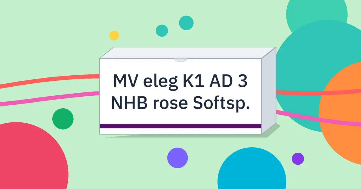 Symbolbild: Packung mit der Aufschrift MV eleg K1 AD 3 NHB rose Softsp. (PZN 15674603) – Verfügbarkeit und Bezug in Apotheken in Frankfurt am Main