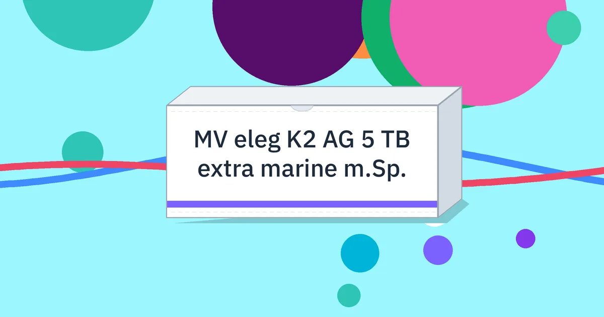 Symbolbild: Packung mit der Aufschrift MV eleg K2 AG 5 TB extra marine m.Sp. (PZN 14610541) – Verfügbarkeit und Bezug in Apotheken in Frankfurt am Main