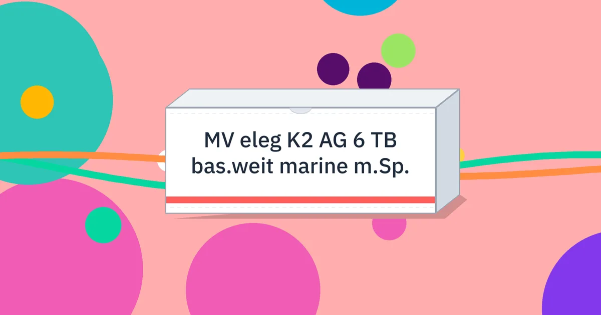 Symbolbild: Packung mit der Aufschrift MV eleg K2 AG 6 TB bas.weit marine m.Sp. (PZN 14613143) – Verfügbarkeit und Bezug in Apotheken in Frankfurt am Main
