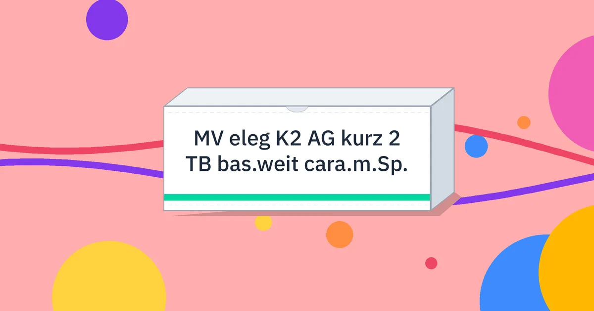 Symbolbild: Packung mit der Aufschrift MV eleg K2 AG kurz 2 TB bas.weit cara.m.Sp. (PZN 00190851) – Verfügbarkeit und Bezug in Apotheken in Frankfurt am Main