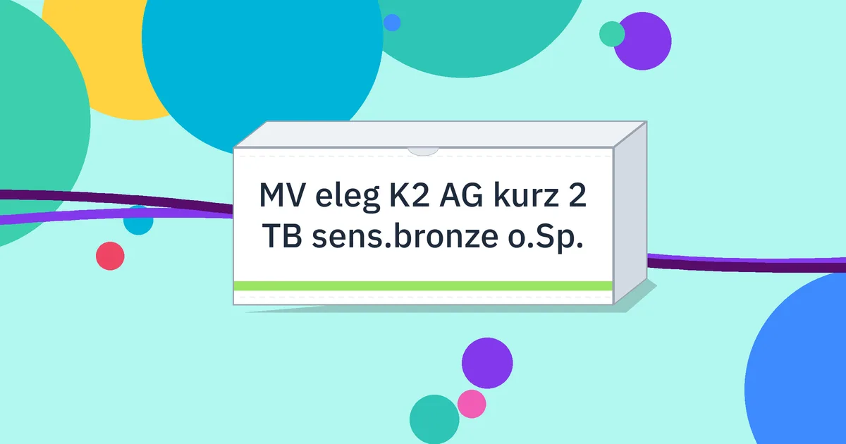 Symbolbild: Packung mit der Aufschrift MV eleg K2 AG kurz 2 TB sens.bronze o.Sp. (PZN 14716469) – Verfügbarkeit und Bezug in Apotheken in Frankfurt am Main