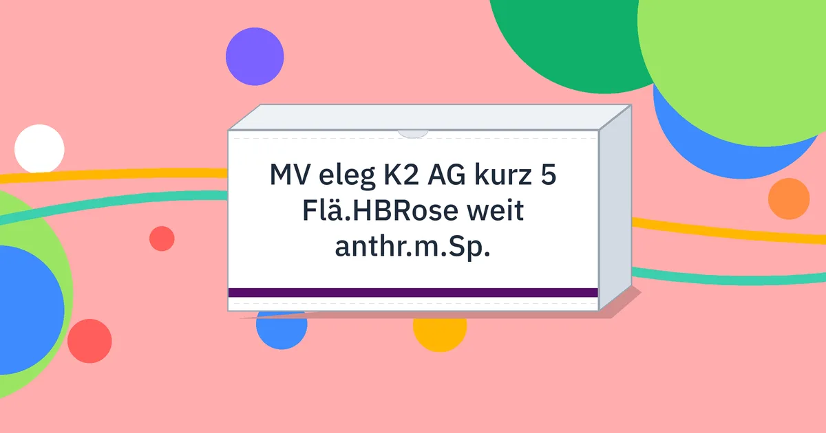 Symbolbild: Packung mit der Aufschrift MV eleg K2 AG kurz 5 Flä.HBRose weit anthr.m.Sp. (PZN 15705485) – Verfügbarkeit und Bezug in Apotheken in Frankfurt am Main