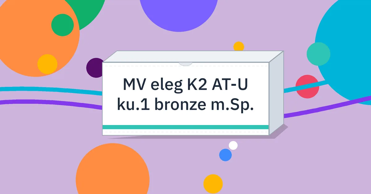 Symbolbild: Packung mit der Aufschrift MV eleg K2 AT-U ku.1 bronze m.Sp. (PZN 15289012) – Verfügbarkeit und Bezug in Apotheken in Frankfurt am Main