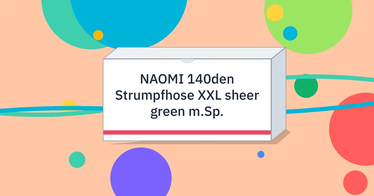 Symbolbild: Packung mit der Aufschrift NAOMI 140den Strumpfhose XXL sheer green m.Sp. (PZN 16178384) – Verfügbarkeit und Bezug in Apotheken in Frankfurt am Main
