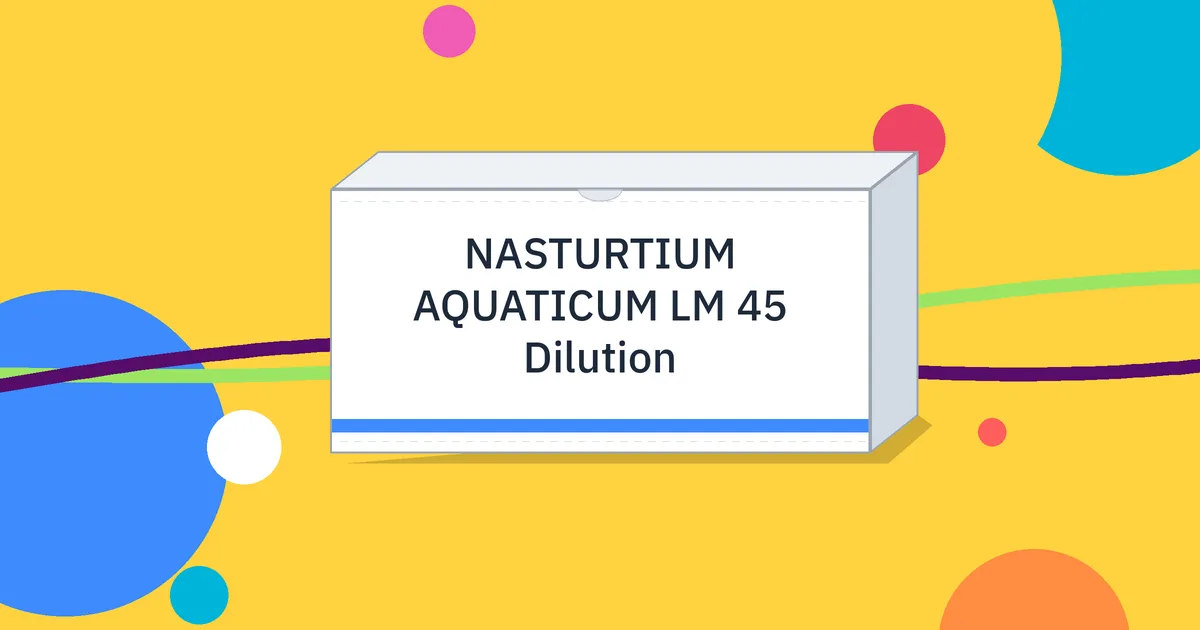 Symbolbild: Packung mit der Aufschrift NASTURTIUM AQUATICUM LM 45 Dilution (PZN 13616547) – Verfügbarkeit und Bezug in Apotheken in Frankfurt am Main