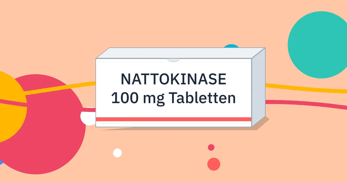 Symbolbild: Packung mit der Aufschrift NATTOKINASE 100 mg Tabletten (PZN 16387082) – Verfügbarkeit und Bezug in Apotheken in Frankfurt am Main