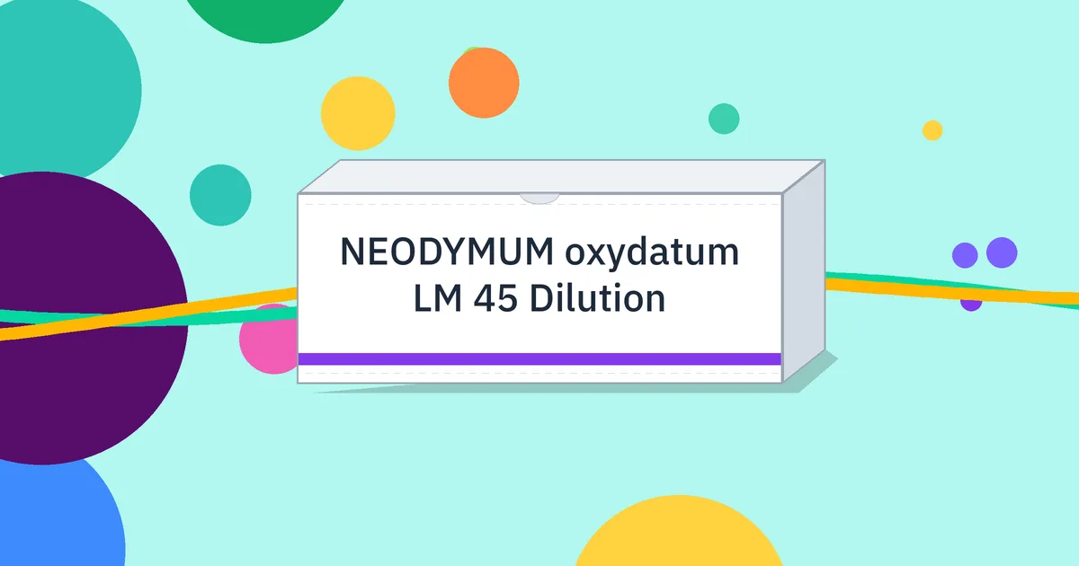 Symbolbild: Packung mit der Aufschrift NEODYMUM oxydatum LM 45 Dilution (PZN 13617937) – Verfügbarkeit und Bezug in Apotheken in Frankfurt am Main