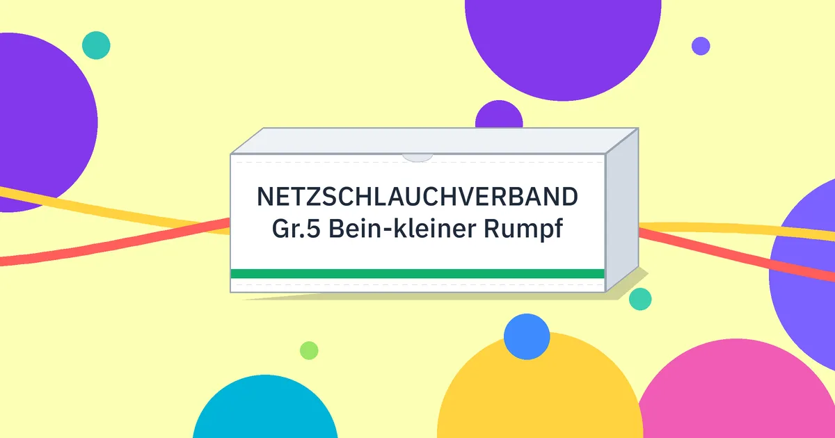 Symbolbild: Packung mit der Aufschrift NETZSCHLAUCHVERBAND Gr.5 Bein-kleiner Rumpf (PZN 10351568) – Verfügbarkeit und Bezug in Apotheken in Frankfurt am Main