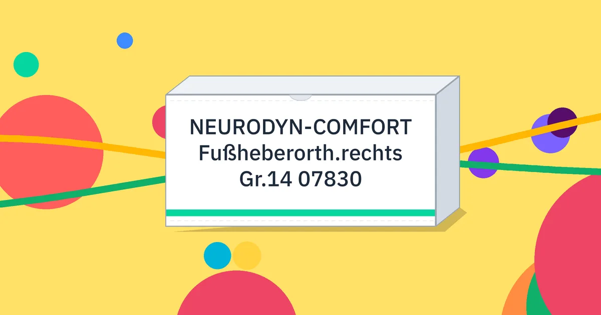 Symbolbild: Packung mit der Aufschrift NEURODYN-COMFORT Fußheberorth.rechts Gr.14 07830 (PZN 09390132) – Verfügbarkeit und Bezug in Apotheken in Frankfurt am Main