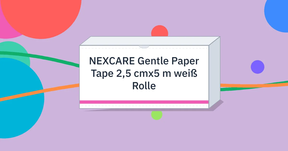 Symbolbild: Packung mit der Aufschrift NEXCARE Gentle Paper Tape 2,5 cmx5 m weiß Rolle (PZN 20089232) – Verfügbarkeit und Bezug in Apotheken in Frankfurt am Main