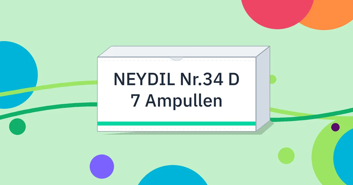 Symbolbild: Packung mit der Aufschrift NEYDIL Nr.34 D 7 Ampullen (PZN 06486788) – Verfügbarkeit und Bezug in Apotheken in Frankfurt am Main