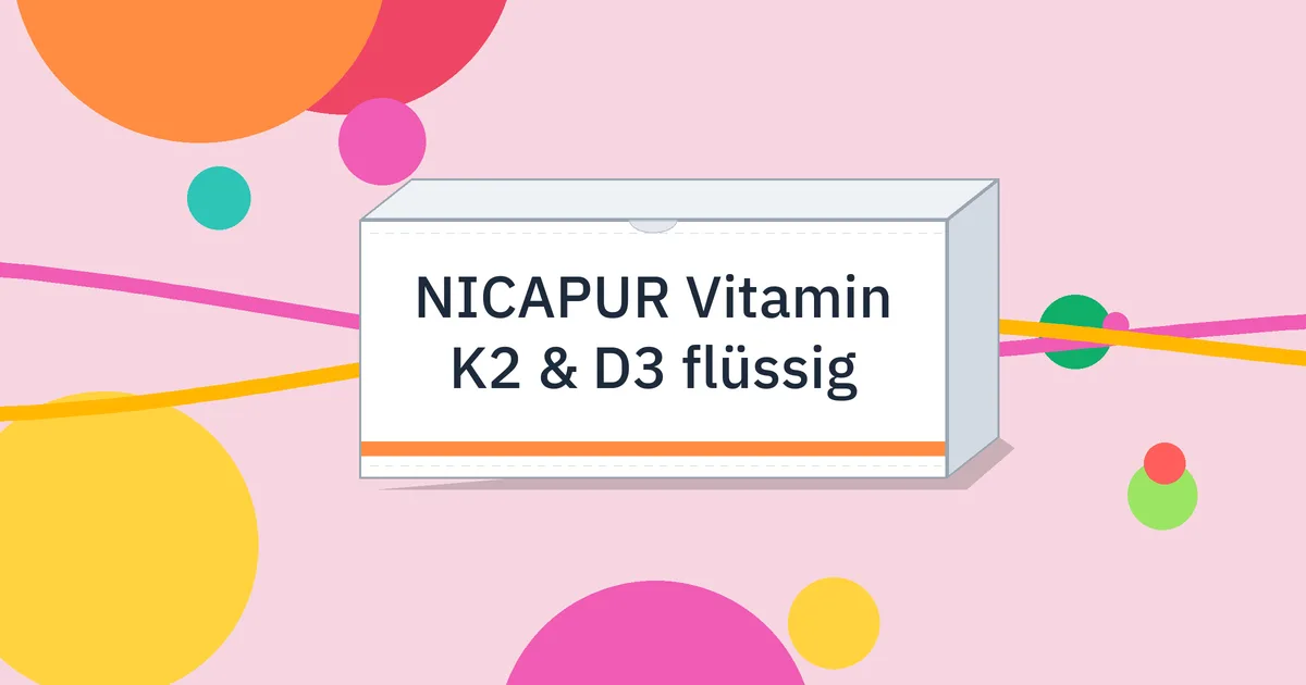 Symbolbild: Packung mit der Aufschrift NICAPUR Vitamin K2 & D3 flüssig (PZN 19908937) – Verfügbarkeit und Bezug in Apotheken in Frankfurt am Main