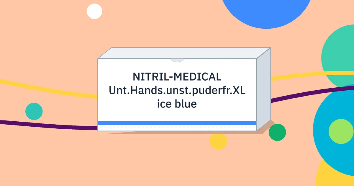 Symbolbild: Packung mit der Aufschrift NITRIL-MEDICAL Unt.Hands.unst.puderfr.XL ice blue (PZN 18766694) – Verfügbarkeit und Bezug in Apotheken in Frankfurt am Main