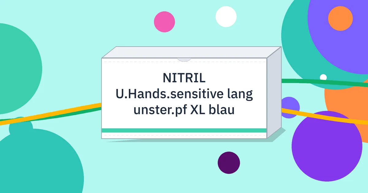 Symbolbild: Packung mit der Aufschrift NITRIL U.Hands.sensitive lang unster.pf XL blau (PZN 10947717) – Verfügbarkeit und Bezug in Apotheken in Frankfurt am Main
