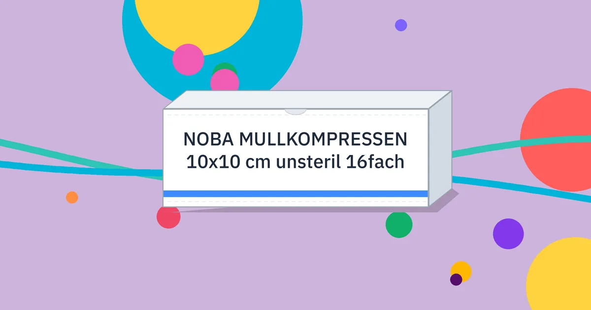 Symbolbild: Packung mit der Aufschrift NOBA MULLKOMPRESSEN 10x10 cm unsteril 16fach (PZN 05527108) – Verfügbarkeit und Bezug in Apotheken in Frankfurt am Main