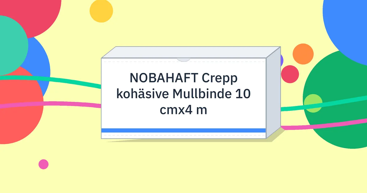 Symbolbild: Packung mit der Aufschrift NOBAHAFT Crepp kohäsive Mullbinde 10 cmx4 m (PZN 01329015) – Verfügbarkeit und Bezug in Apotheken in Frankfurt am Main
