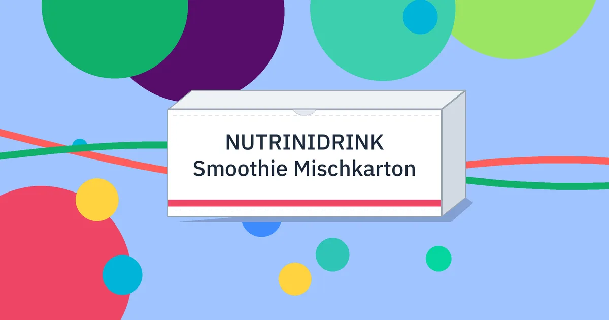 Symbolbild: Packung mit der Aufschrift NUTRINIDRINK Smoothie Mischkarton (PZN 09467308) – Verfügbarkeit und Bezug in Apotheken in Frankfurt am Main