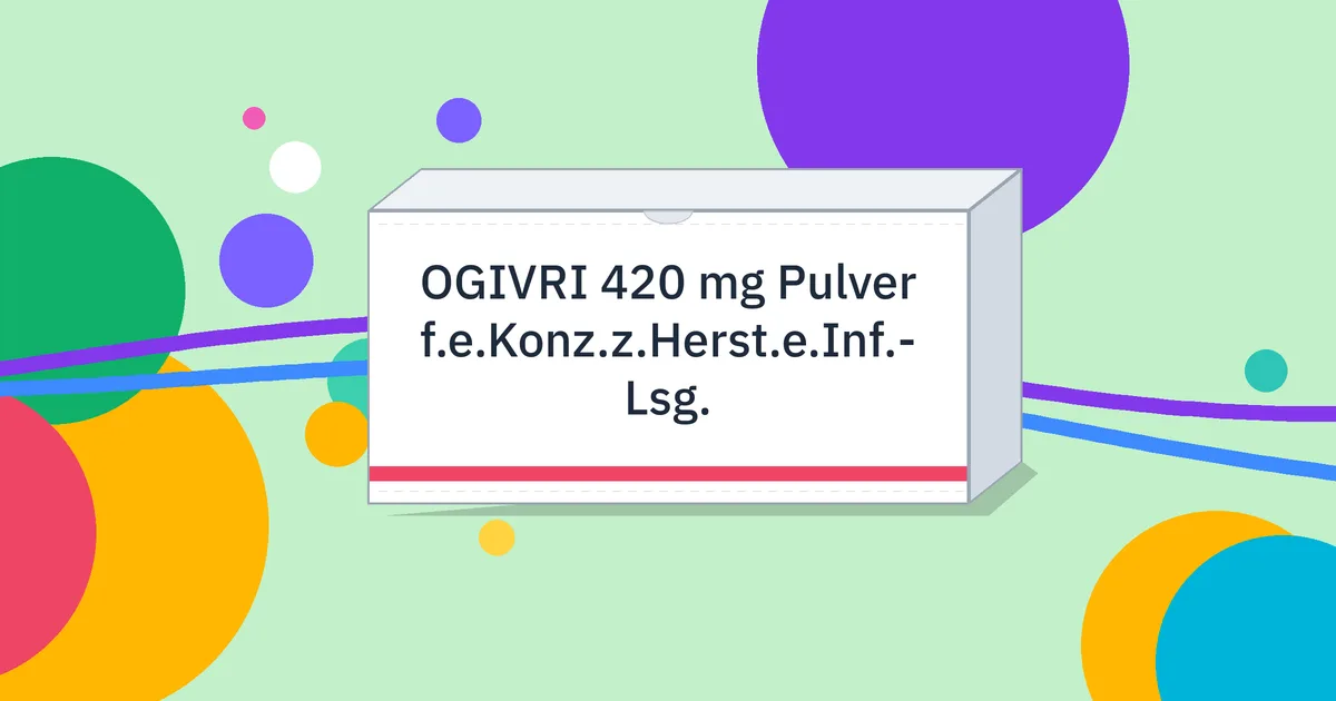 Symbolbild: Packung mit der Aufschrift OGIVRI 420 mg Pulver f.e.Konz.z.Herst.e.Inf.-Lsg. (PZN 20083933) – Verfügbarkeit und Bezug in Apotheken in Frankfurt am Main