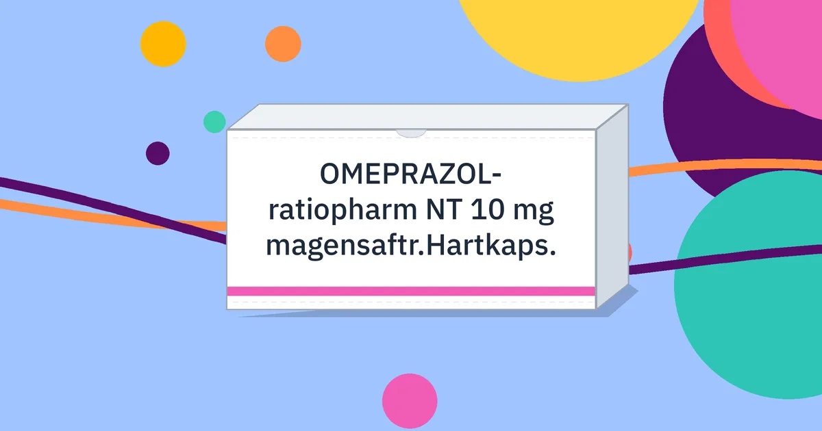 Symbolbild: Packung mit der Aufschrift OMEPRAZOL-ratiopharm NT 10 mg magensaftr.Hartkaps. (PZN 02559846) – Verfügbarkeit und Bezug in Apotheken in Frankfurt am Main