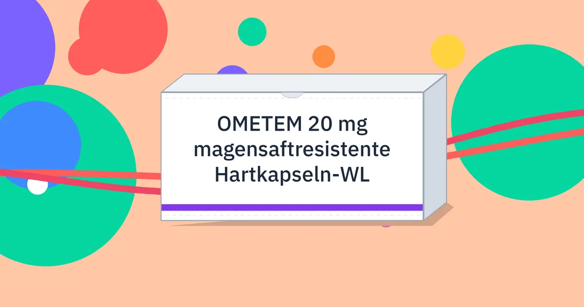 Symbolbild: Packung mit der Aufschrift OMETEM 20 mg magensaftresistente Hartkapseln-WL (PZN 14171053) – Verfügbarkeit und Bezug in Apotheken in Frankfurt am Main