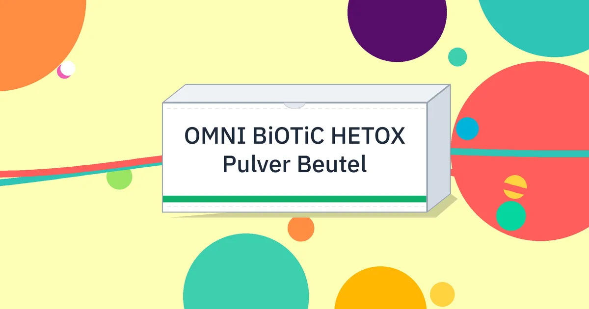Symbolbild: Packung mit der Aufschrift OMNI BiOTiC HETOX Pulver Beutel (PZN 11724540) – Verfügbarkeit und Bezug in Apotheken in Frankfurt am Main