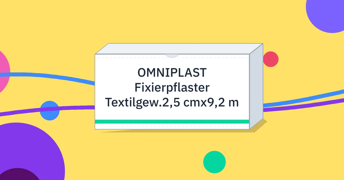 Symbolbild: Packung mit der Aufschrift OMNIPLAST Fixierpflaster Textilgew.2,5 cmx9,2 m (PZN 14443221) – Verfügbarkeit und Bezug in Apotheken in Frankfurt am Main