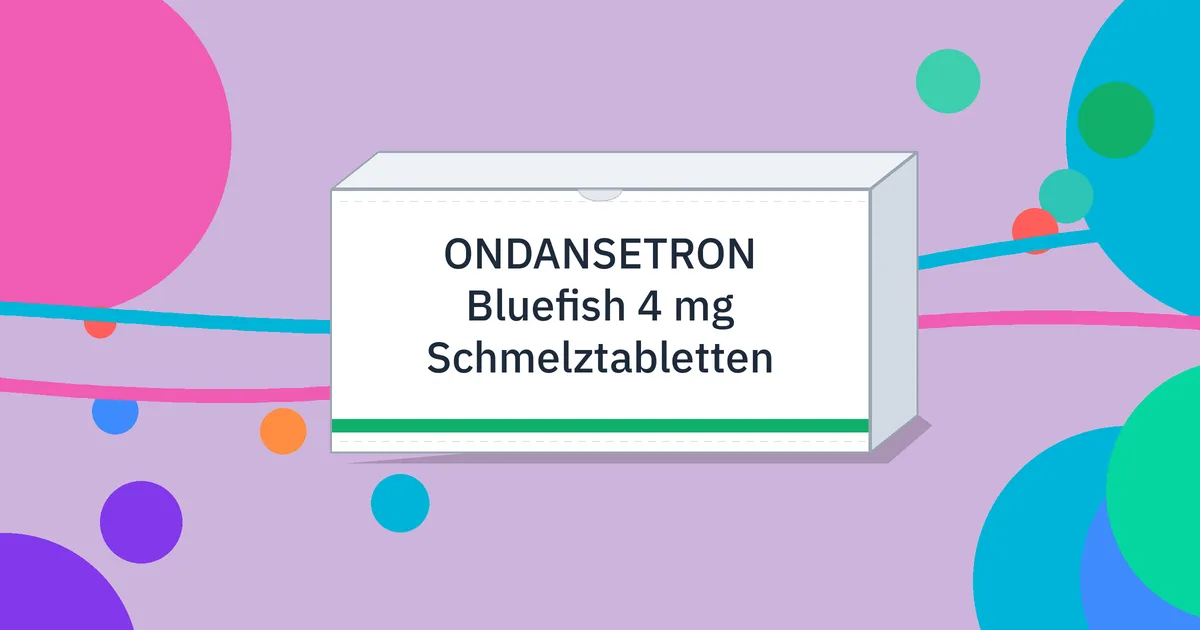 Symbolbild: Packung mit der Aufschrift ONDANSETRON Bluefish 4 mg Schmelztabletten (PZN 19976152) – Verfügbarkeit und Bezug in Apotheken in Frankfurt am Main