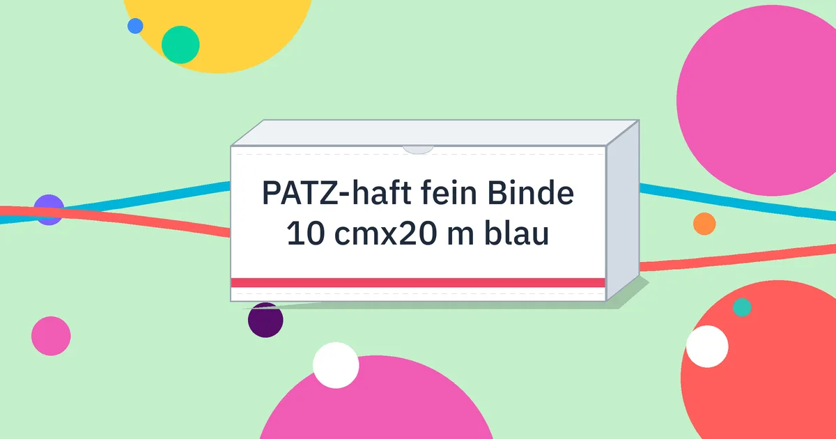 Symbolbild: Packung mit der Aufschrift PATZ-haft fein Binde 10 cmx20 m blau (PZN 06814382) – Verfügbarkeit und Bezug in Apotheken in Frankfurt am Main