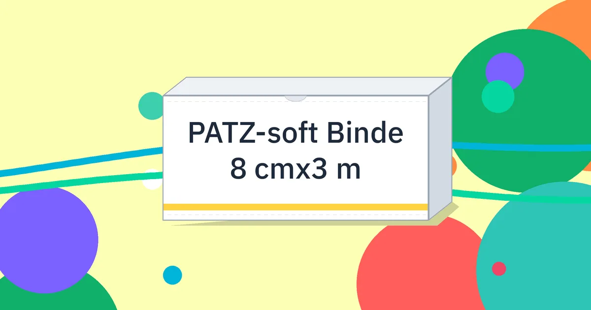 Symbolbild: Packung mit der Aufschrift PATZ-soft Binde 8 cmx3 m (PZN 06813224) – Verfügbarkeit und Bezug in Apotheken in Frankfurt am Main