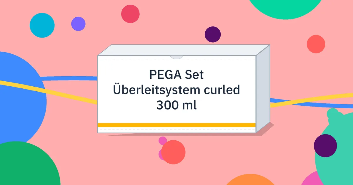 Symbolbild: Packung mit der Aufschrift PEGA Set Überleitsystem curled 300 ml (PZN 11859346) – Verfügbarkeit und Bezug in Apotheken in Frankfurt am Main