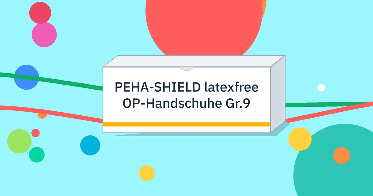 Symbolbild: Packung mit der Aufschrift PEHA-SHIELD latexfree OP-Handschuhe Gr.9 (PZN 10387431) – Verfügbarkeit und Bezug in Apotheken in Frankfurt am Main