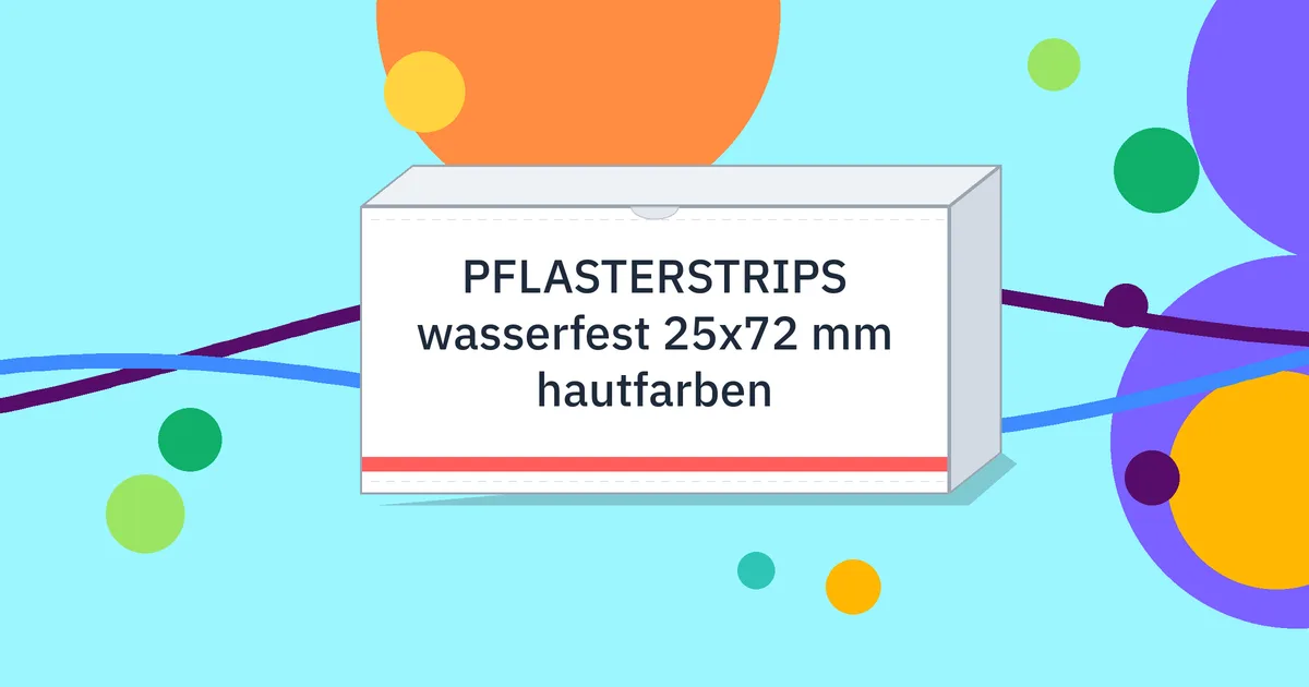 Symbolbild: Packung mit der Aufschrift PFLASTERSTRIPS wasserfest 25x72 mm hautfarben (PZN 00973010) – Verfügbarkeit und Bezug in Apotheken in Frankfurt am Main