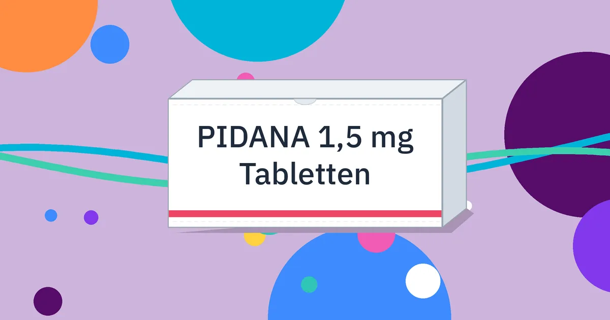 Symbolbild: Packung mit der Aufschrift PIDANA 1,5 mg Tabletten (PZN 00532493) – Verfügbarkeit und Bezug in Apotheken in Frankfurt am Main