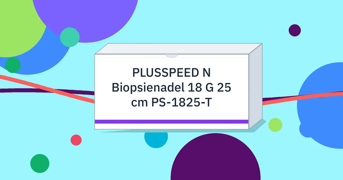 Symbolbild: Packung mit der Aufschrift PLUSSPEED N Biopsienadel 18 G 25 cm PS-1825-T (PZN 15632898) – Verfügbarkeit und Bezug in Apotheken in Frankfurt am Main