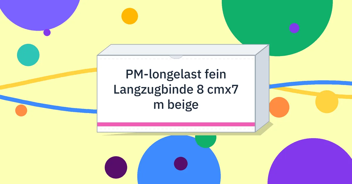 Symbolbild: Packung mit der Aufschrift PM-longelast fein Langzugbinde 8 cmx7 m beige (PZN 18844862) – Verfügbarkeit und Bezug in Apotheken in Frankfurt am Main