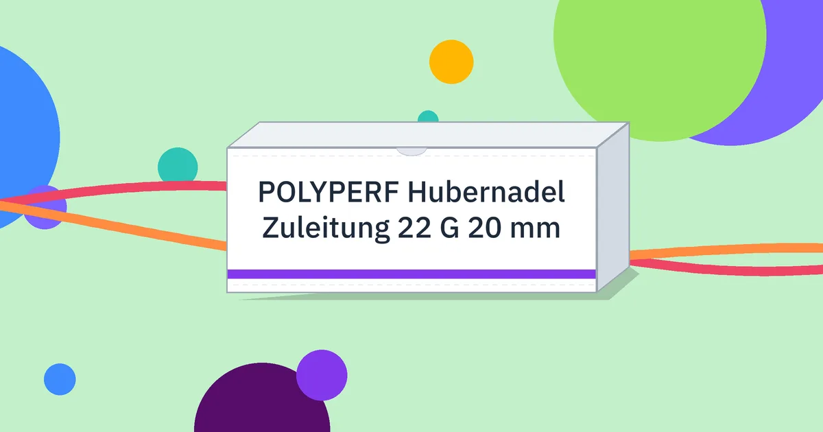 Symbolbild: Packung mit der Aufschrift POLYPERF Hubernadel Zuleitung 22 G 20 mm (PZN 12426069) – Verfügbarkeit und Bezug in Apotheken in Frankfurt am Main