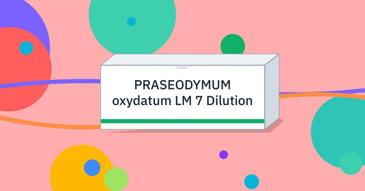 Symbolbild: Packung mit der Aufschrift PRASEODYMUM oxydatum LM 7 Dilution (PZN 13666522) – Verfügbarkeit und Bezug in Apotheken in Frankfurt am Main