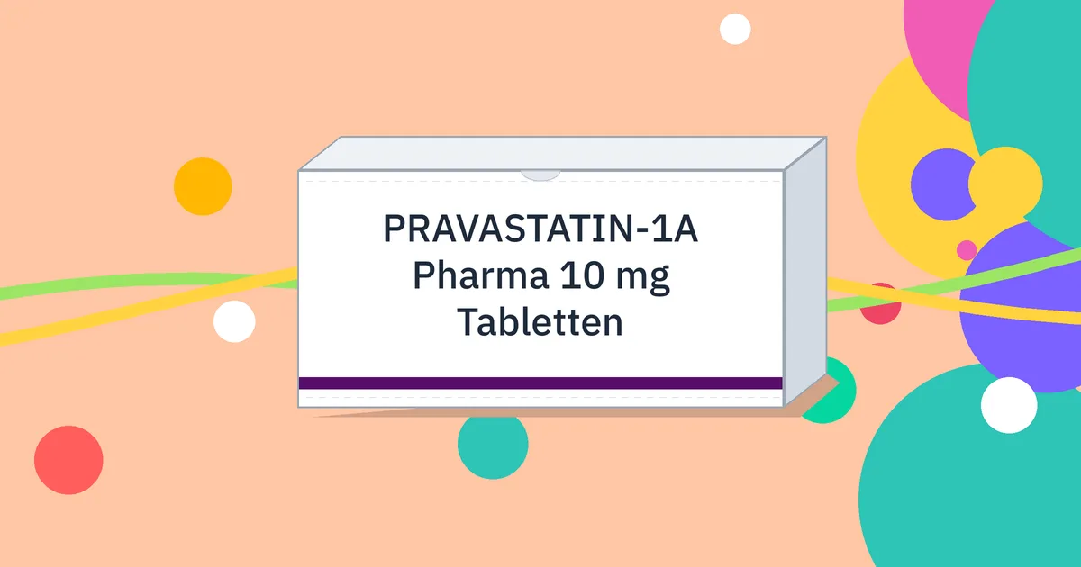 Symbolbild: Packung mit der Aufschrift PRAVASTATIN-1A Pharma 10 mg Tabletten (PZN 03417893) – Verfügbarkeit und Bezug in Apotheken in Frankfurt am Main